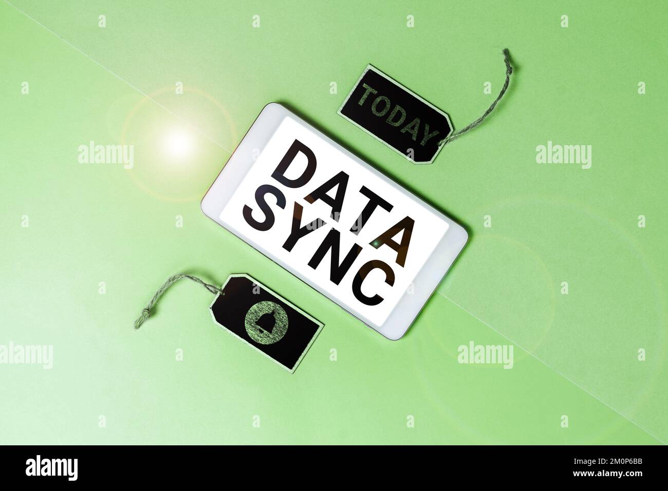 Hand writing sign Data Sync. Concept meaning data that is continuously generated by different ...
