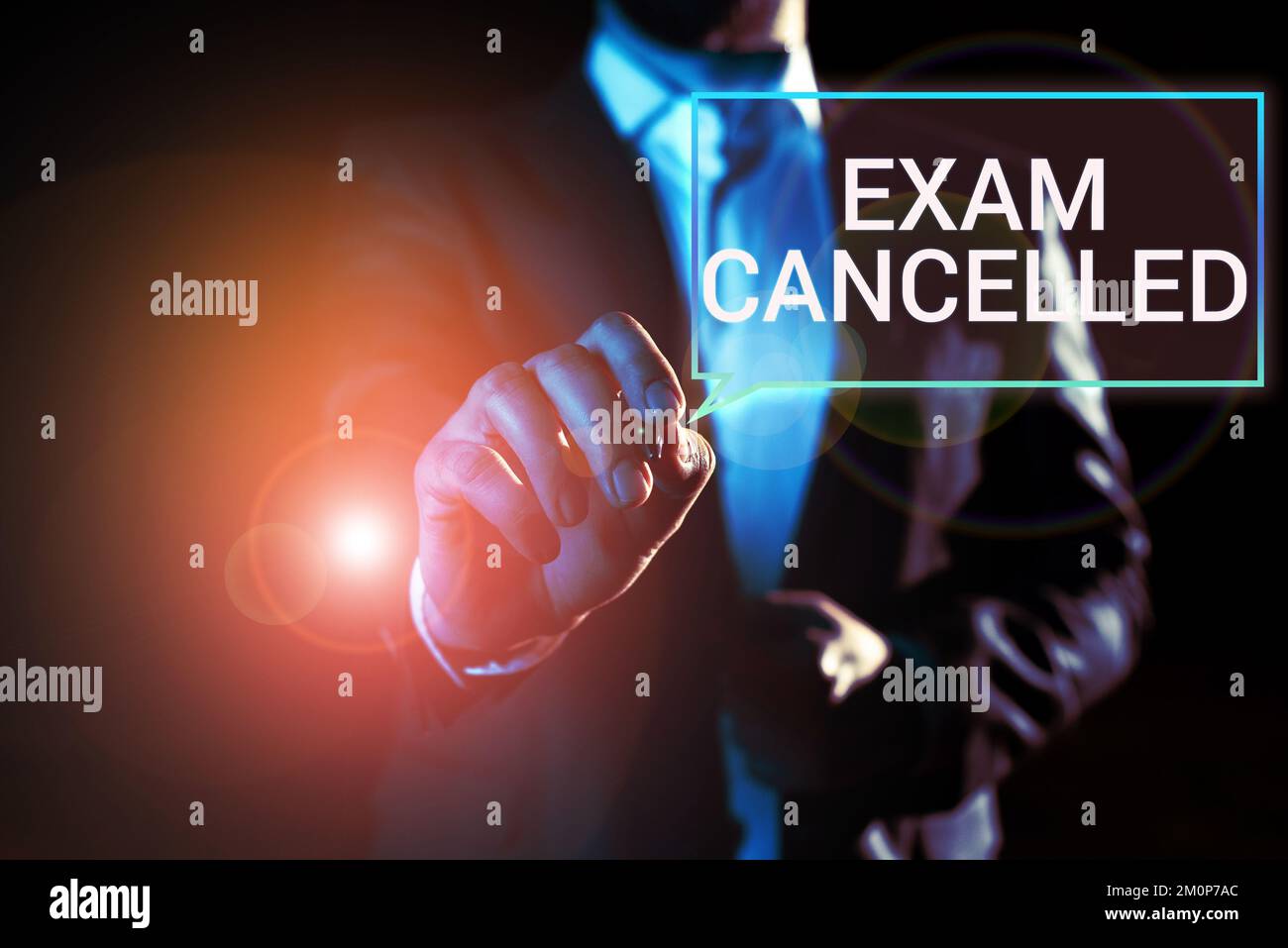 Text caption presenting Exam Cancelled. Word Written on the precise ...