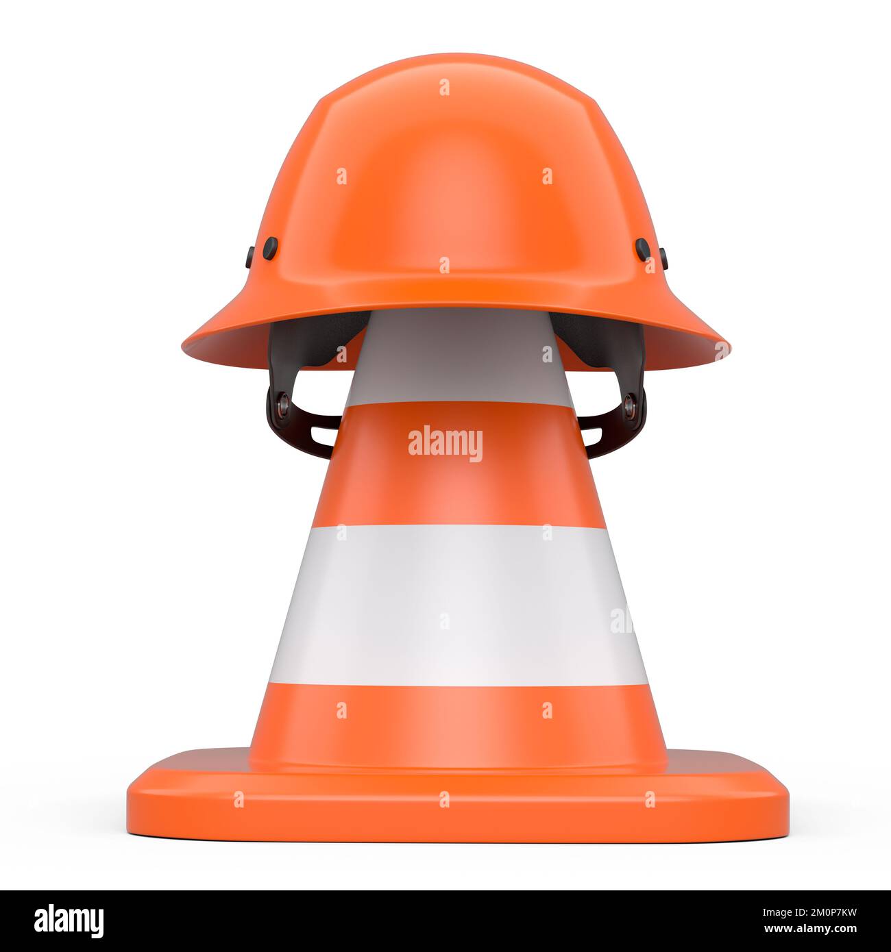 Stack of safety helmets or hard hats and traffic cones for under ...