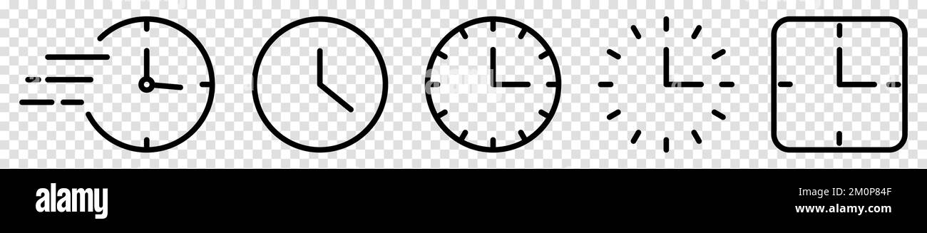 Set of clock icons. Vector illustration isolated on transparent ...