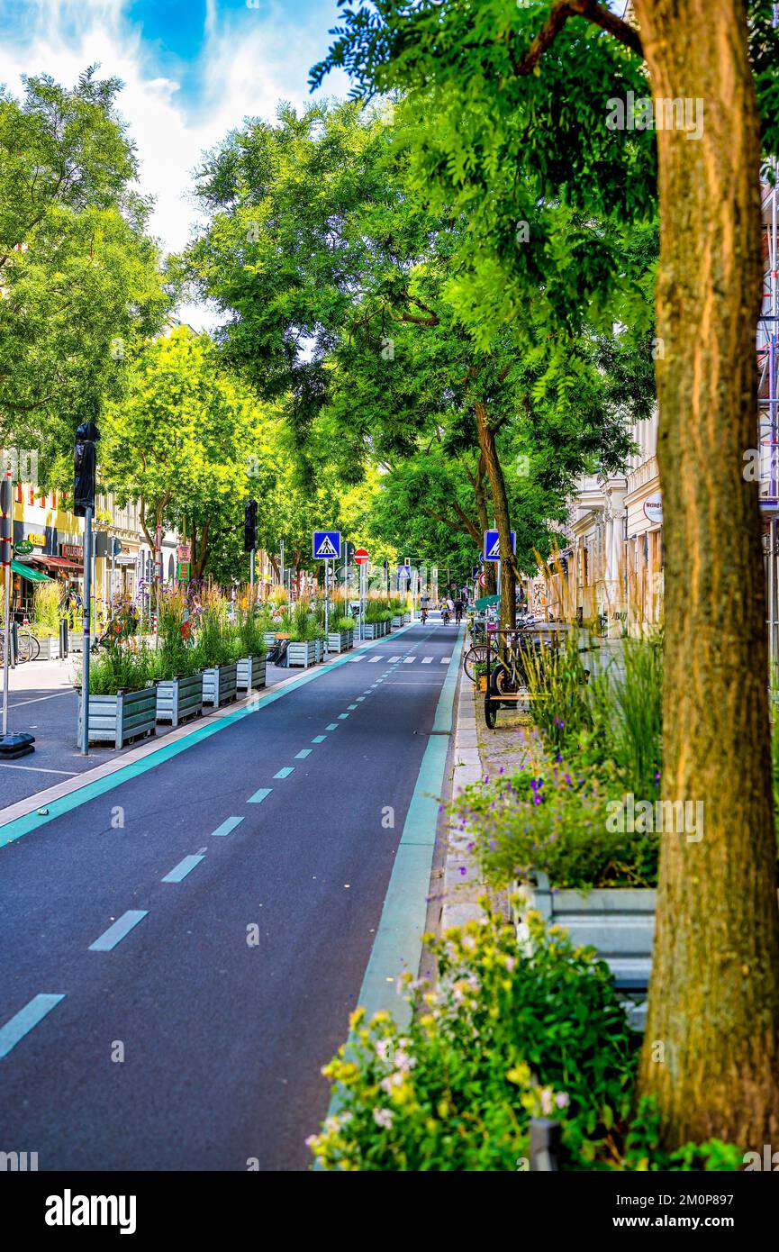 Berlin, Germany - July 17, 2022: A dedicated cycle lane separated from ...