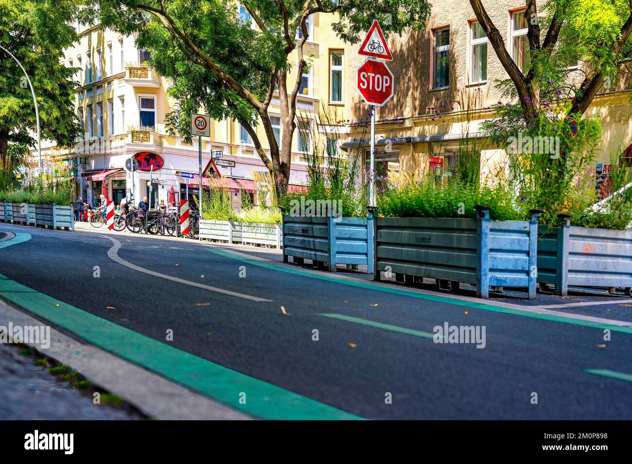 Berlin, Germany - July 17, 2022: A dedicated cycle lane separated from ...