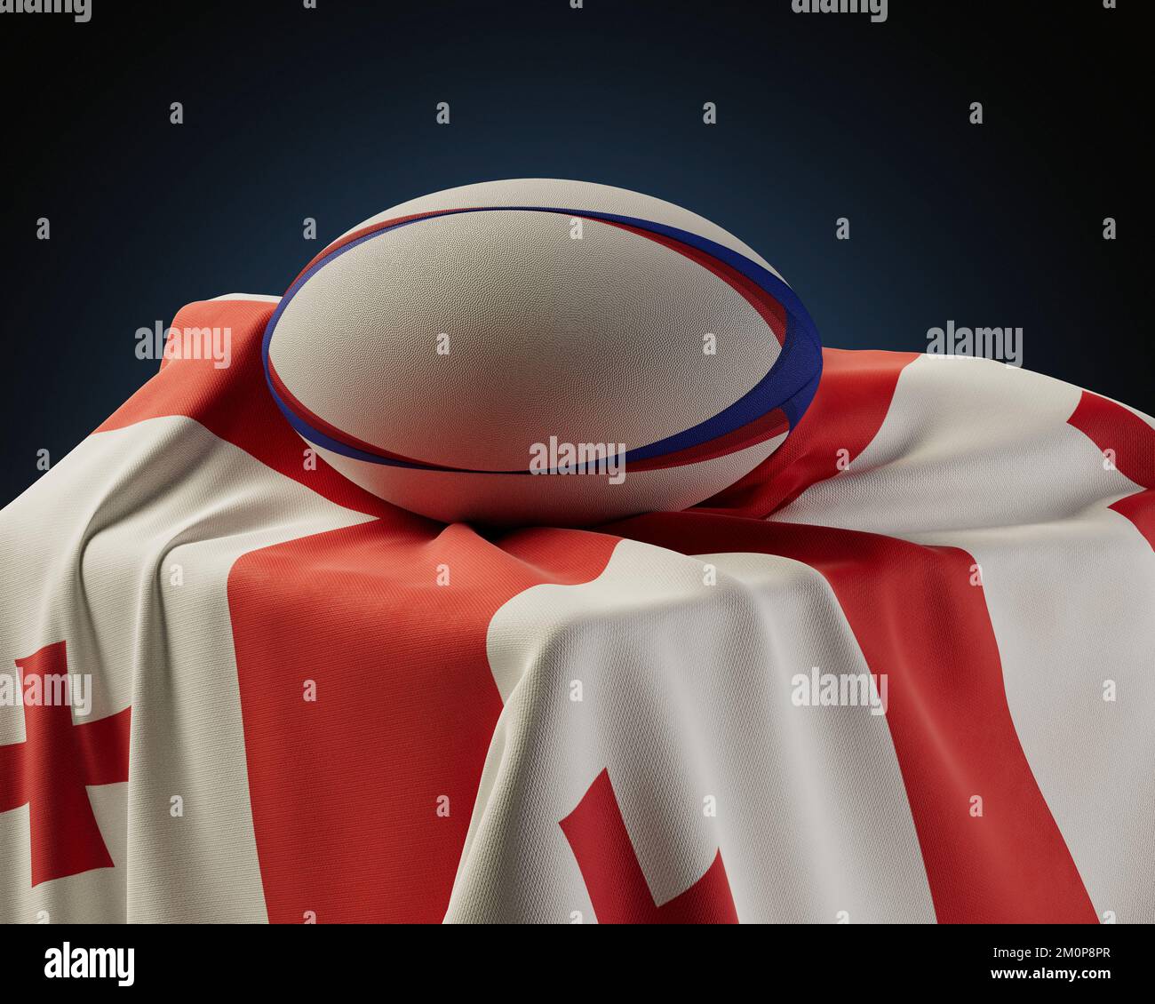 A regular rugby ball resting on a Georgia flag draped over a plinth on ...