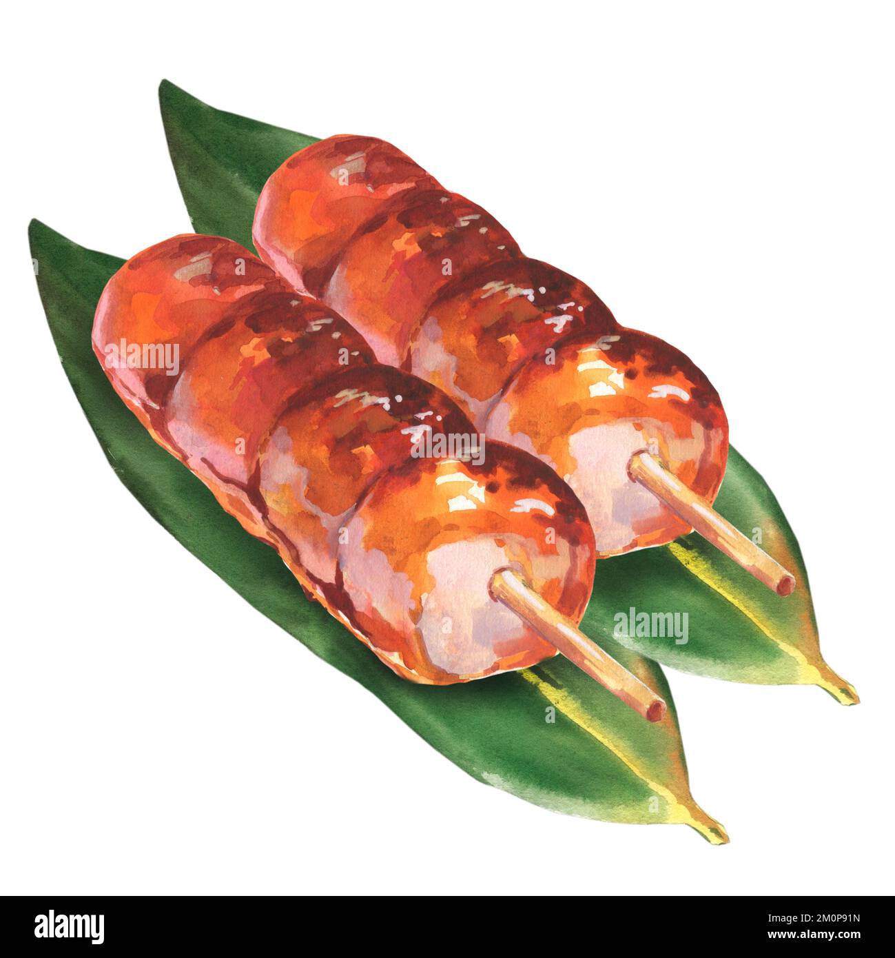 Set of Japanese famous traditional snack dango on leaves nory painted ...