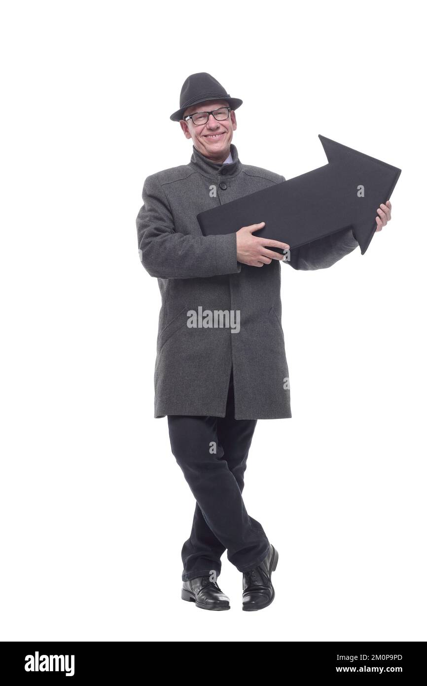 intelligent man in a hat pointing in the direction Stock Photo - Alamy