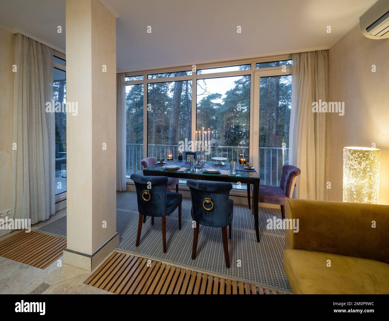 Modern interior of living room in luxury private house. Table, chairs ...