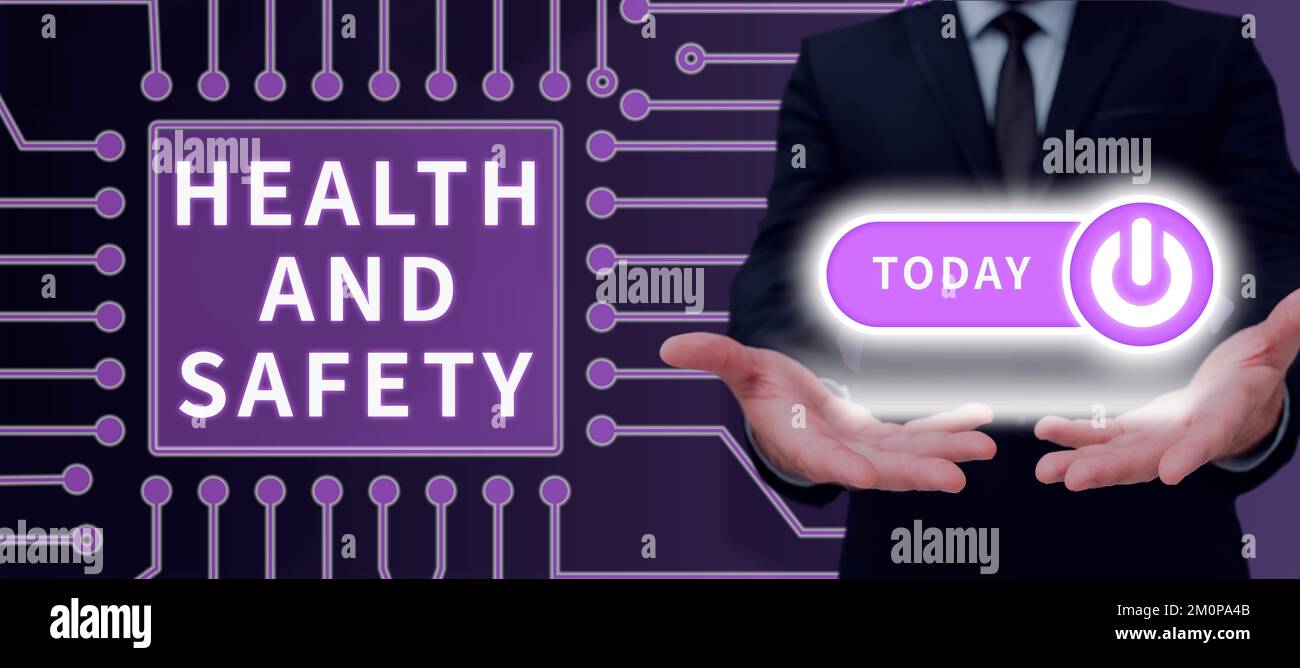 Hand writing sign Health And Safety. Business showcase Taking the ...