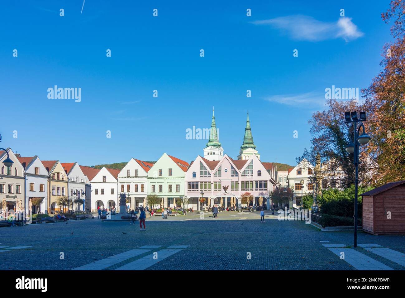 Zilina (Sillein, Silein): main square Marianske namestie, houses in ...