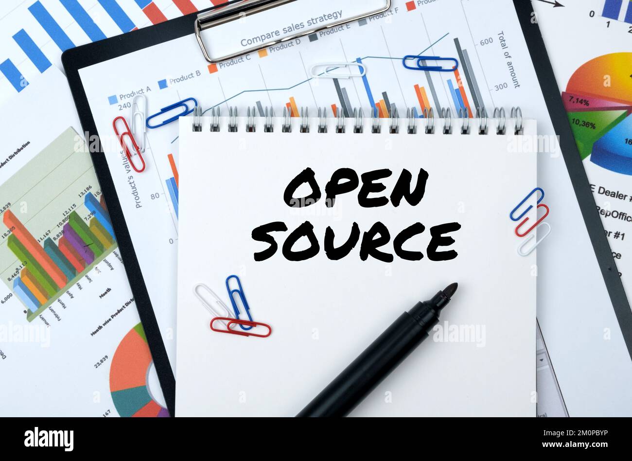 Business and finance. On the table are reports, charts, a notebook with ...