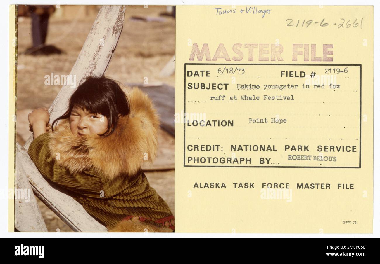 Eskimo youngster in red fox ruff at Whale Festival. Alaska Task Force ...