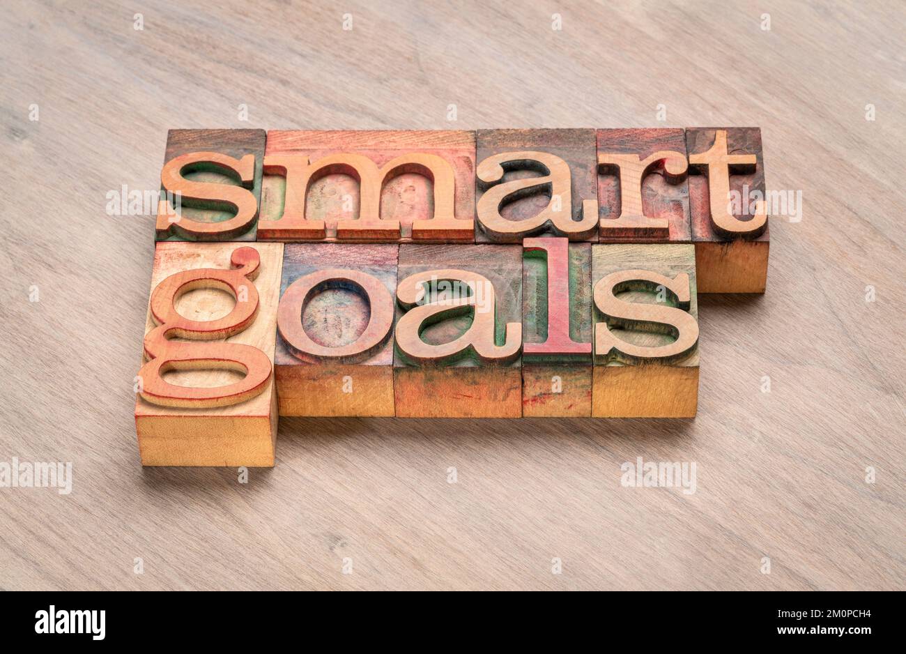 smart goals - word abstract in letterpress wood type against grained ...