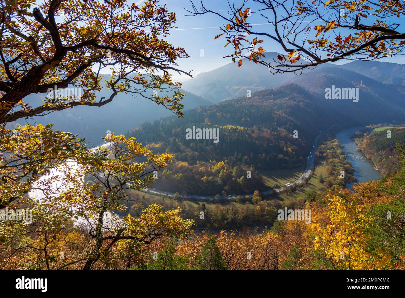Strecno: river Vah (Waag) with bend, Mala Fatra Mountains in ...
