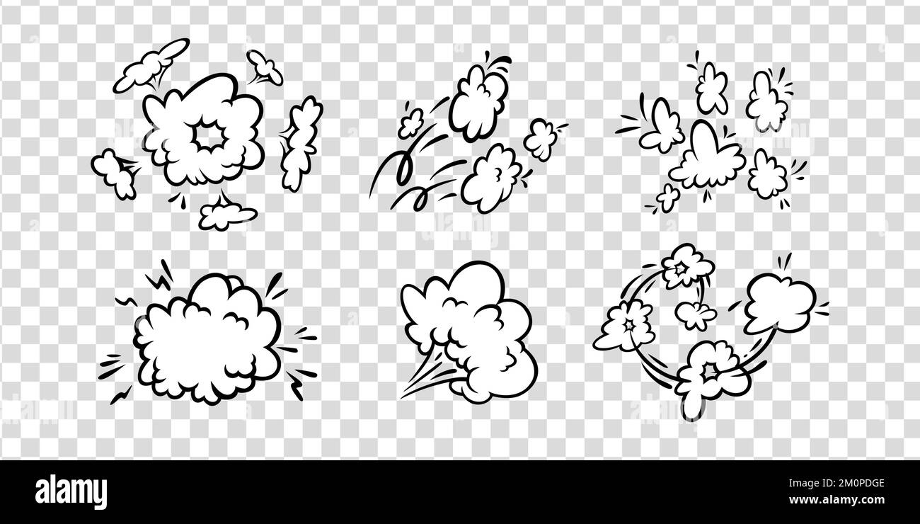 Comic boom effect clouds. Set of explosion bubbles and smoke. Vector ...