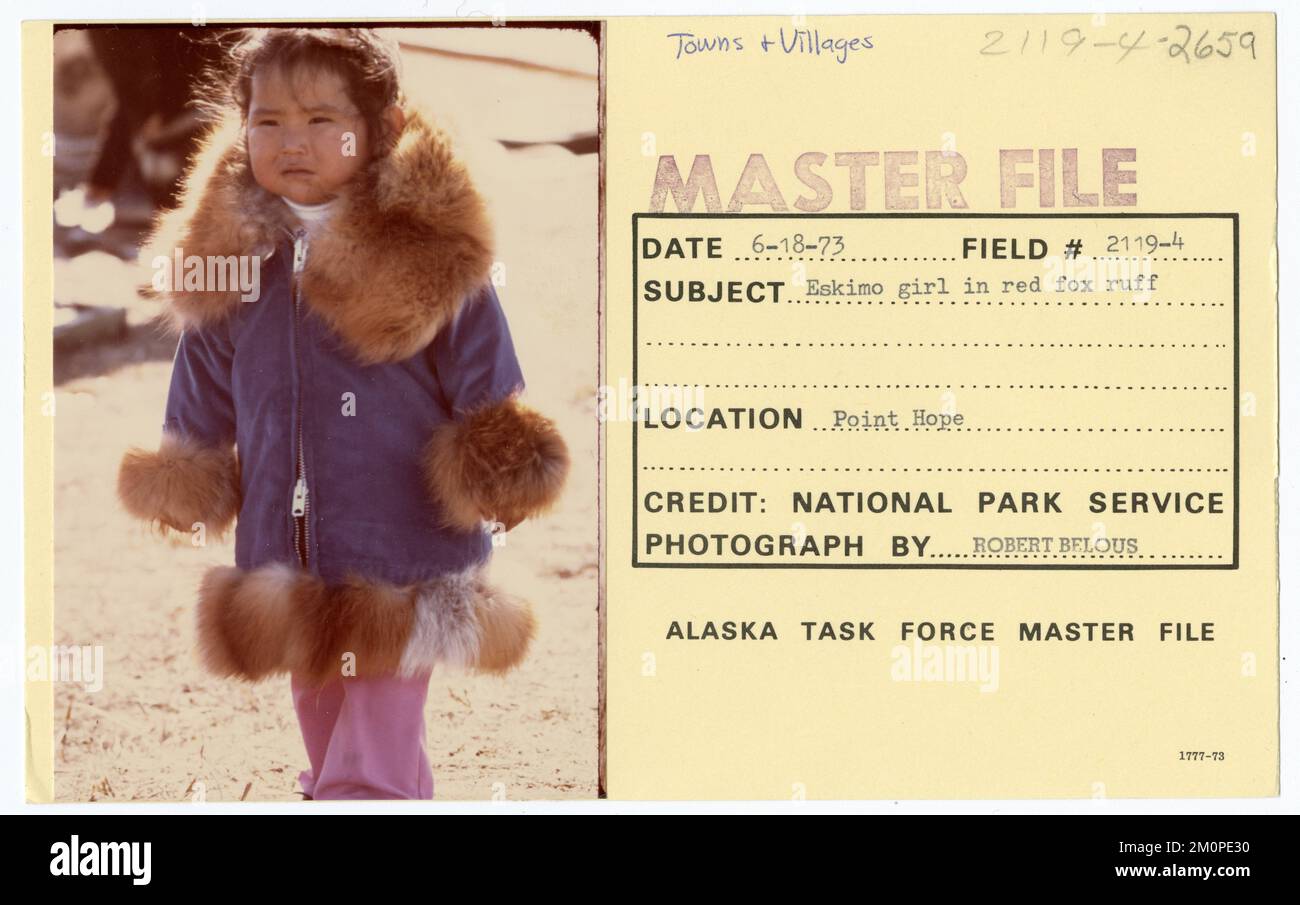 Eskimo girl in red fox ruff. Alaska Task Force Photographs Stock Photo ...