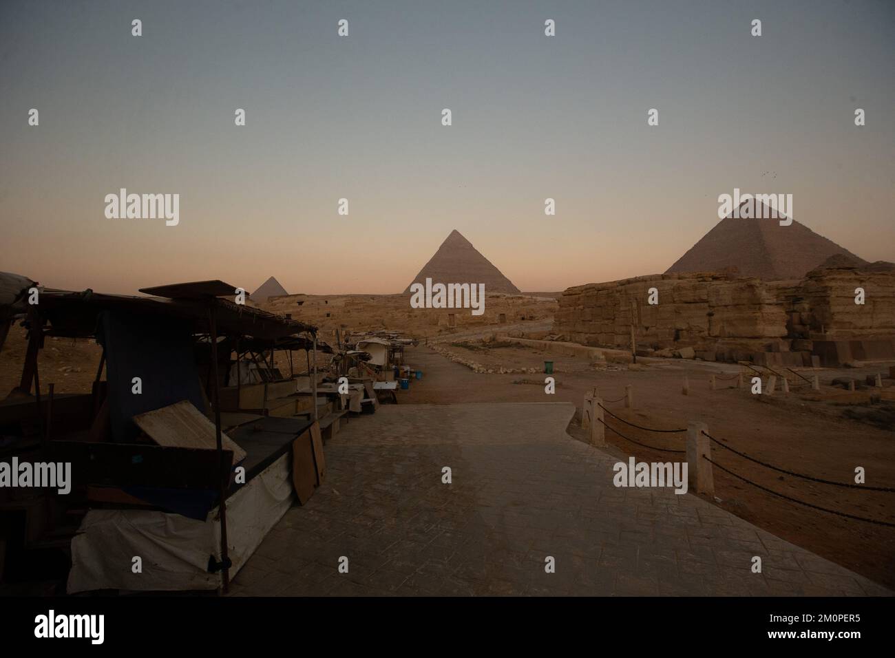 The pyramids at Giza and the Sphinx as seen in the early morning light in Cairo, Egypt Stock ...