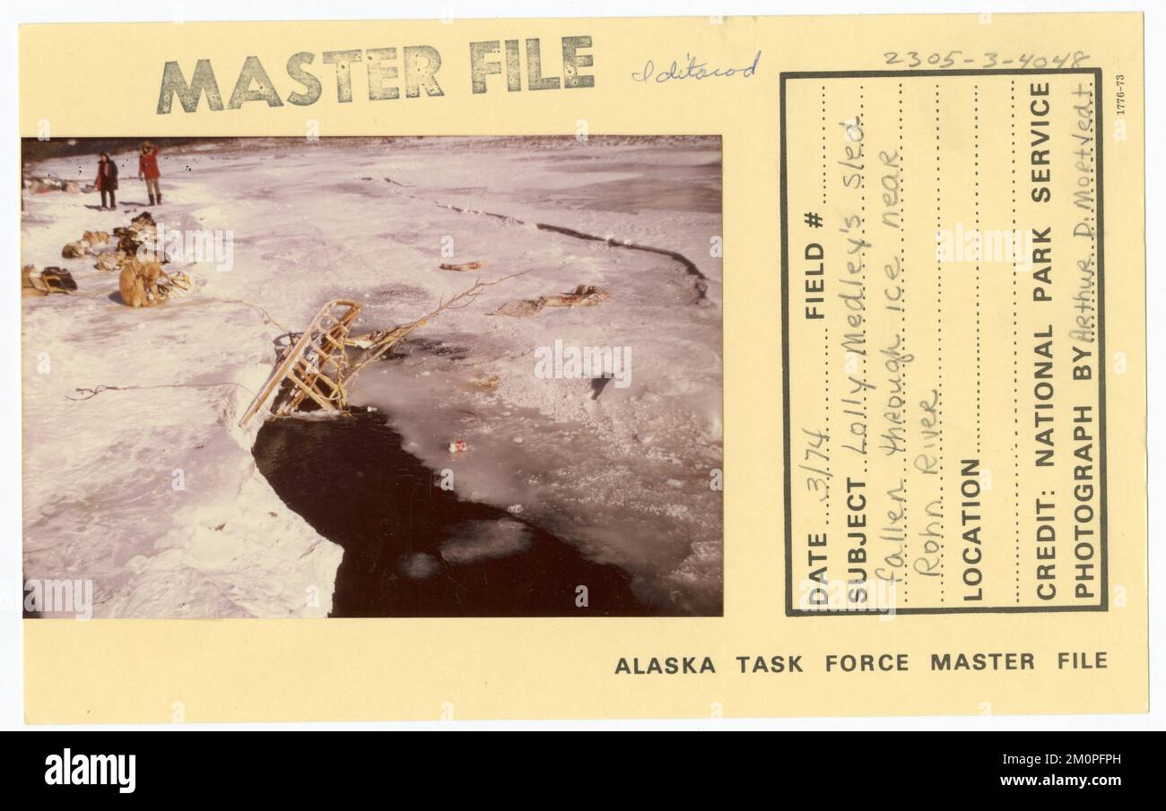 Lolly Medley's sled fallen through ice, near Rohn River. Alaska Task ...