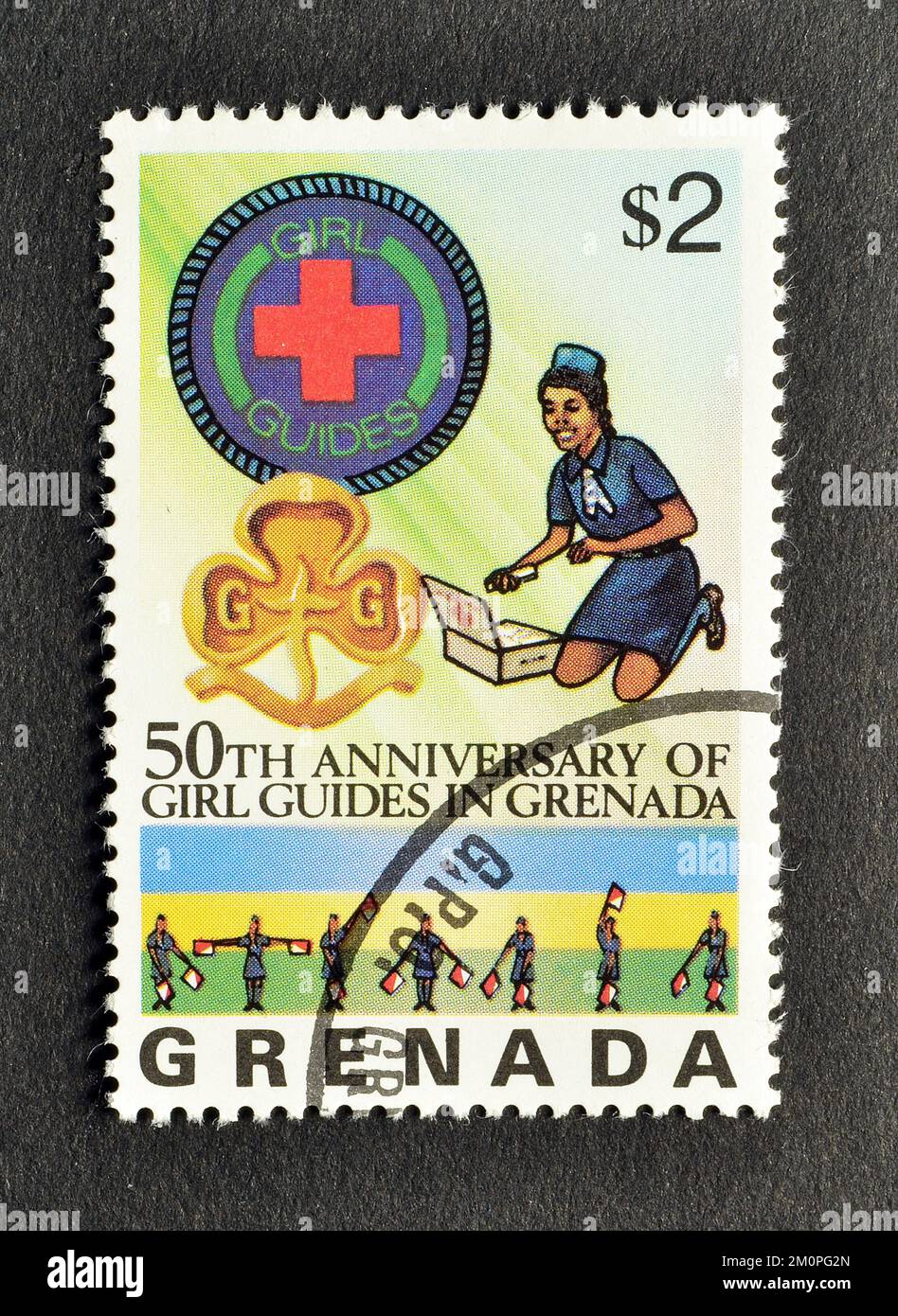 Cancelled postage stamp printed by Grenada, that shows First aid ...