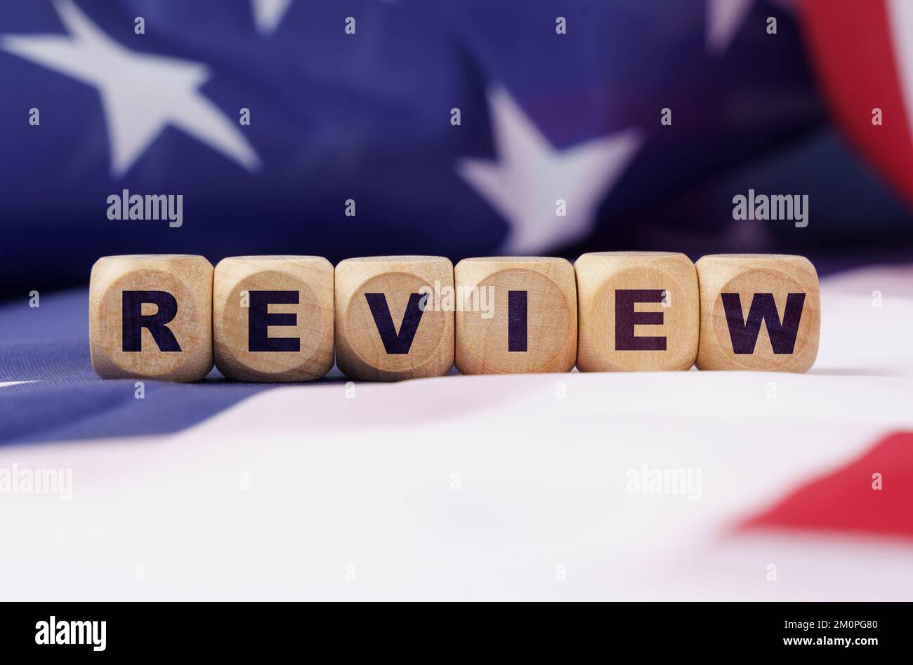 American economy and business concept. The US flag has cubes with the ...