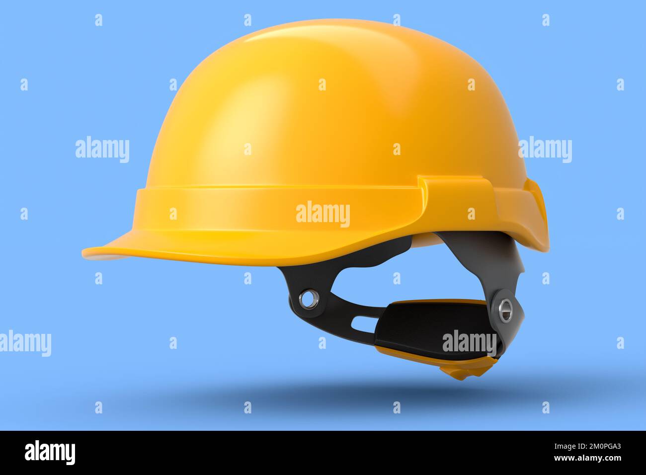 Yellow safety helmet or hard cap isolated on blue background. 3d render ...
