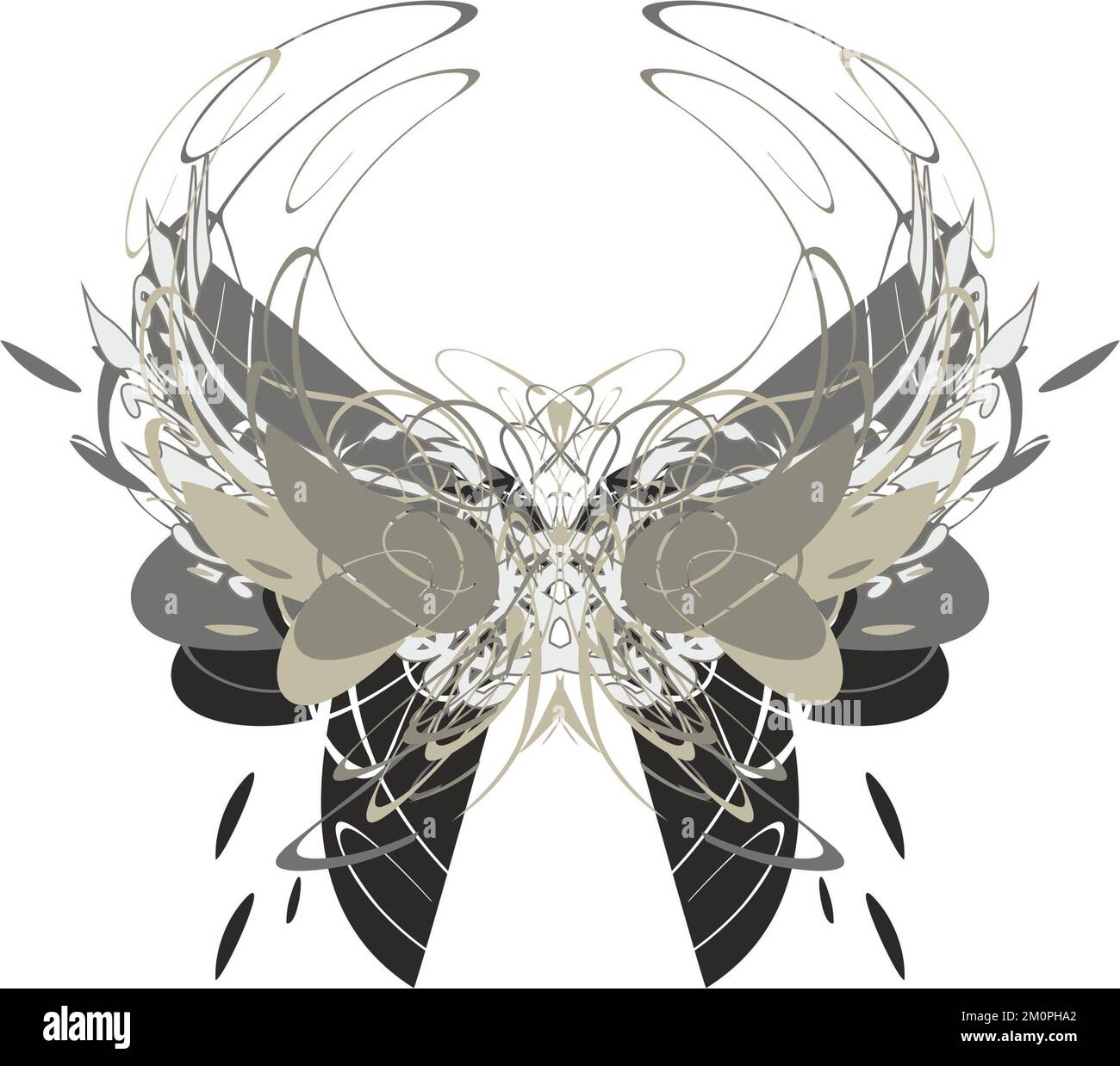 Linear butterfly wings in gray-black tonality isolated on white ...