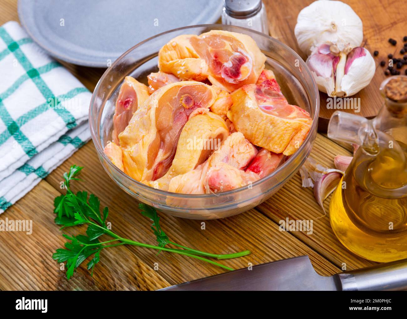 Bowl with raw sliced chicken, food preparation Stock Photo - Alamy