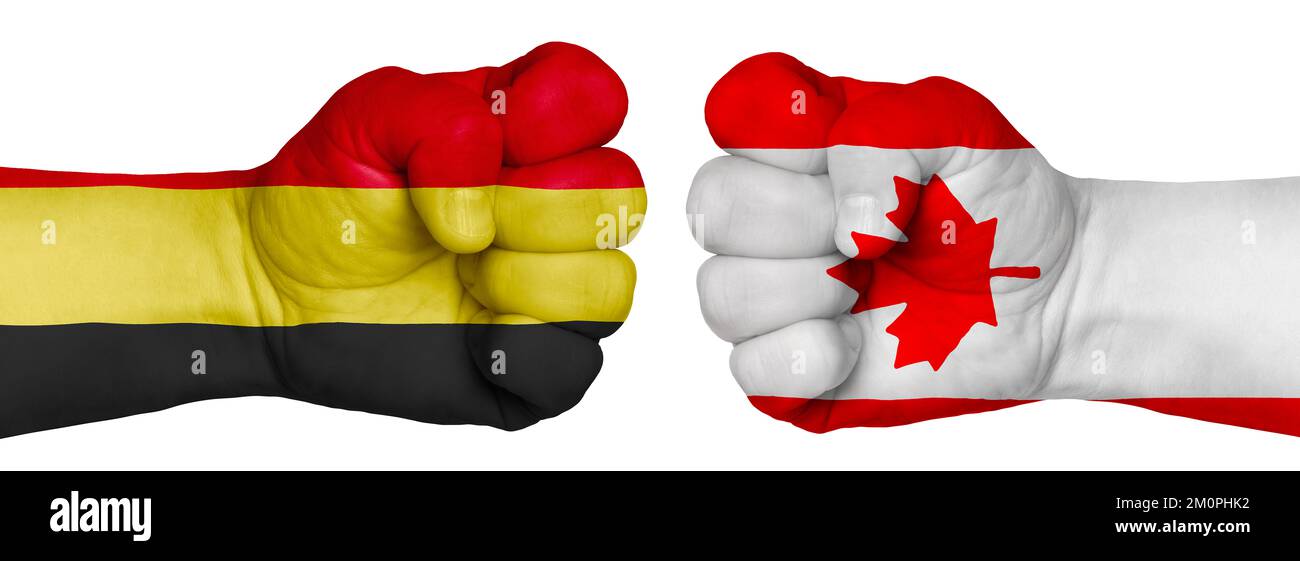 The concept of the struggle of peoples. Two hands are clenched into ...