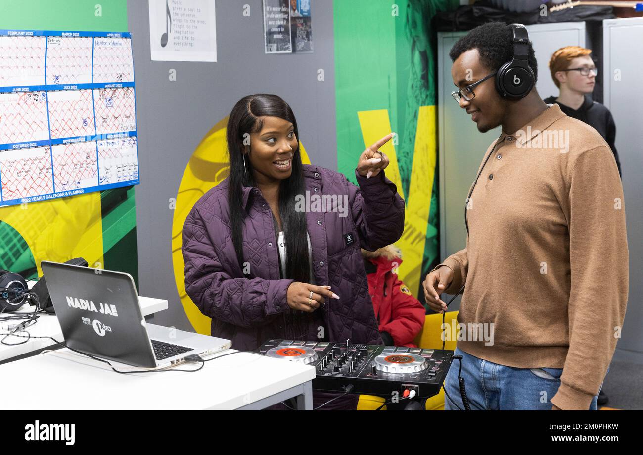 EDITORIAL USE ONLY Radio 1Xtra DJ Nadia Jae with Abdullahi Ibrahim at ...