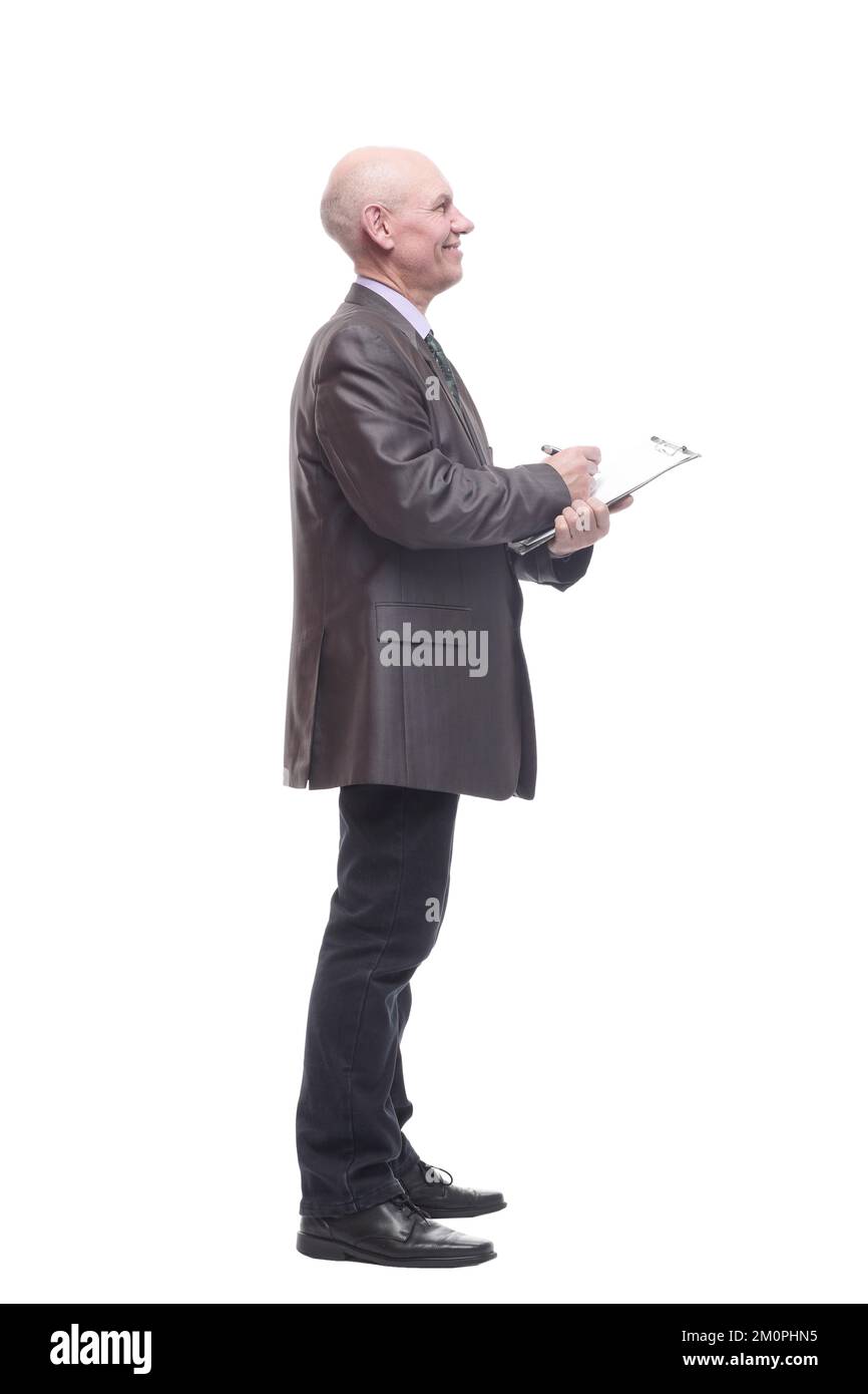 Executive business man with clipboard. isolated on a white Stock Photo ...