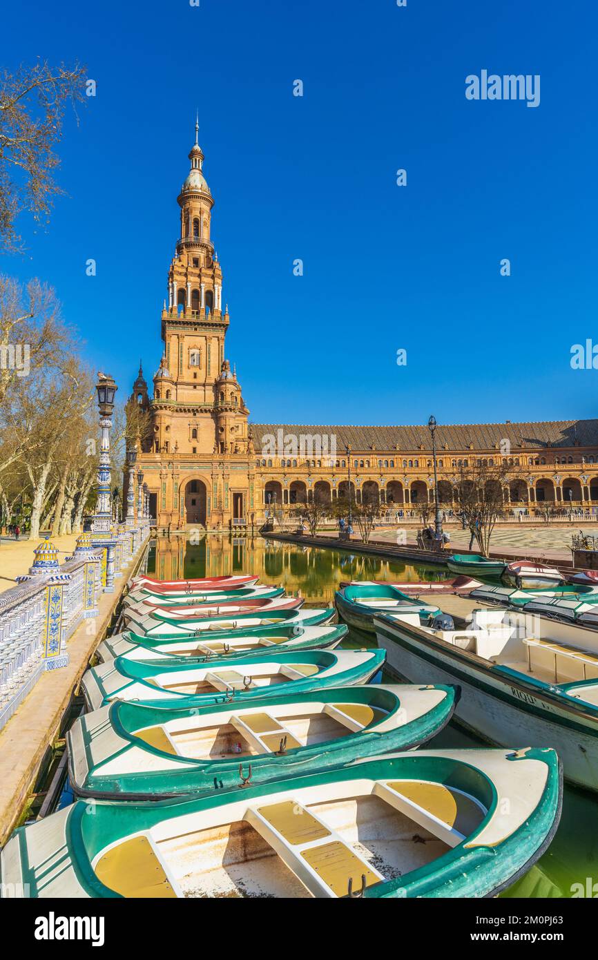 Seville, Spain, March 10, 2022. View of the Plaza de Spain in the city ...