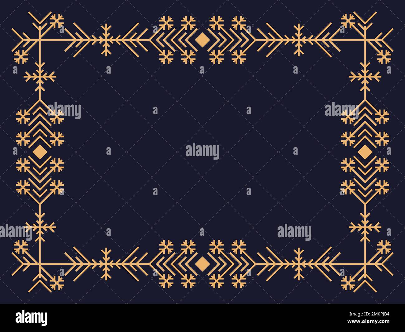Art deco frame with snowflakes. Vintage linear border.Style of the ...