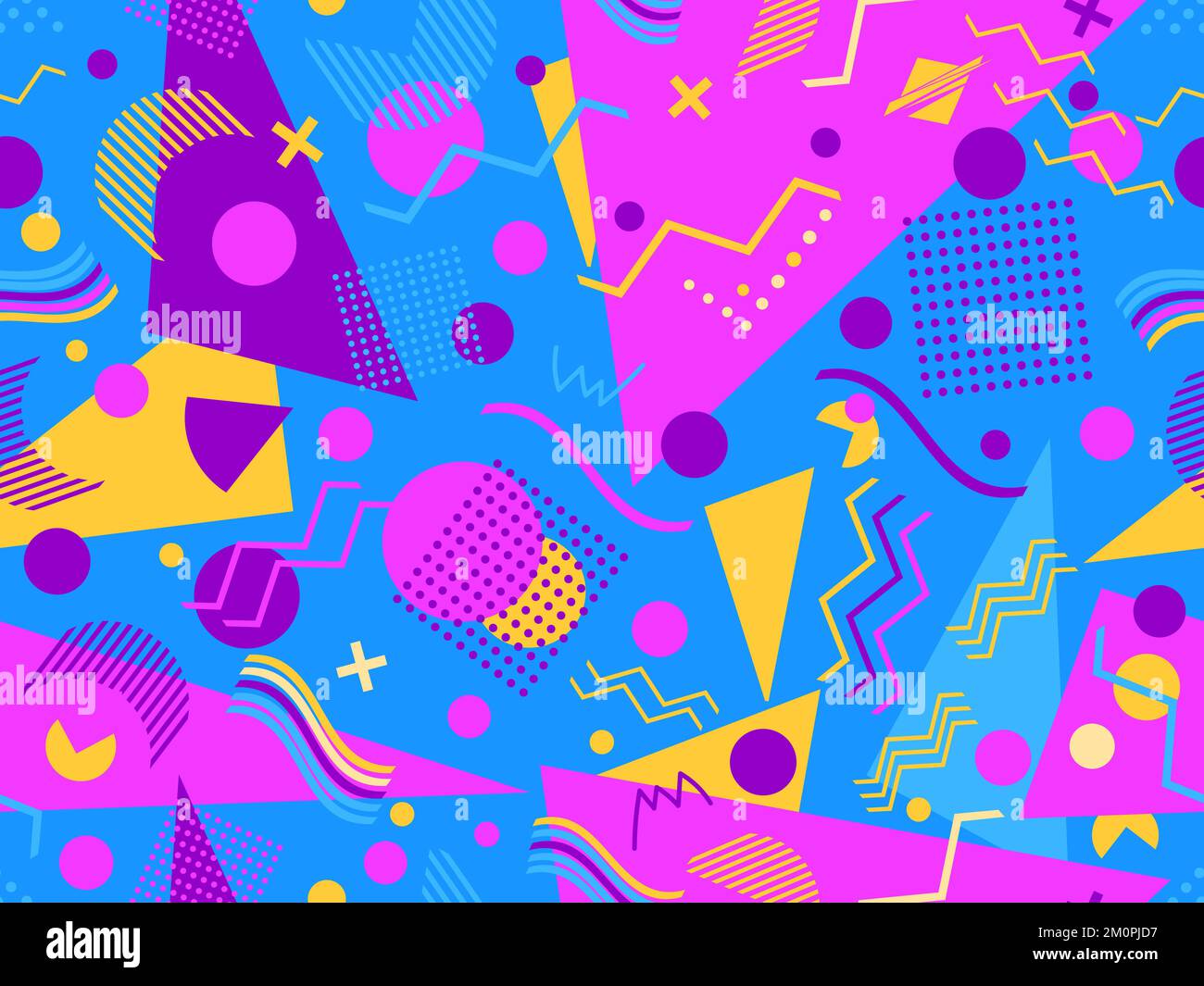 Seamless pattern with geometric shapes in 80s memphis style. Colorful ...