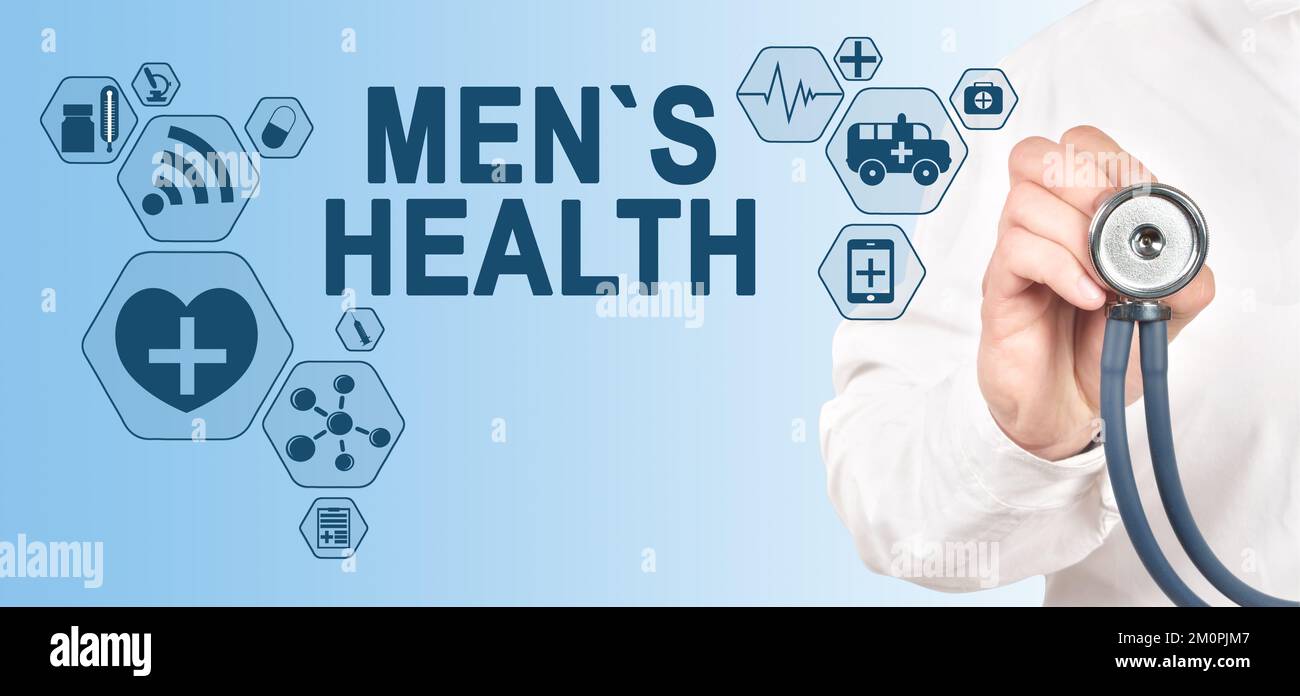 Mens Health banner, medical and health care concept on screen. Doctor ...