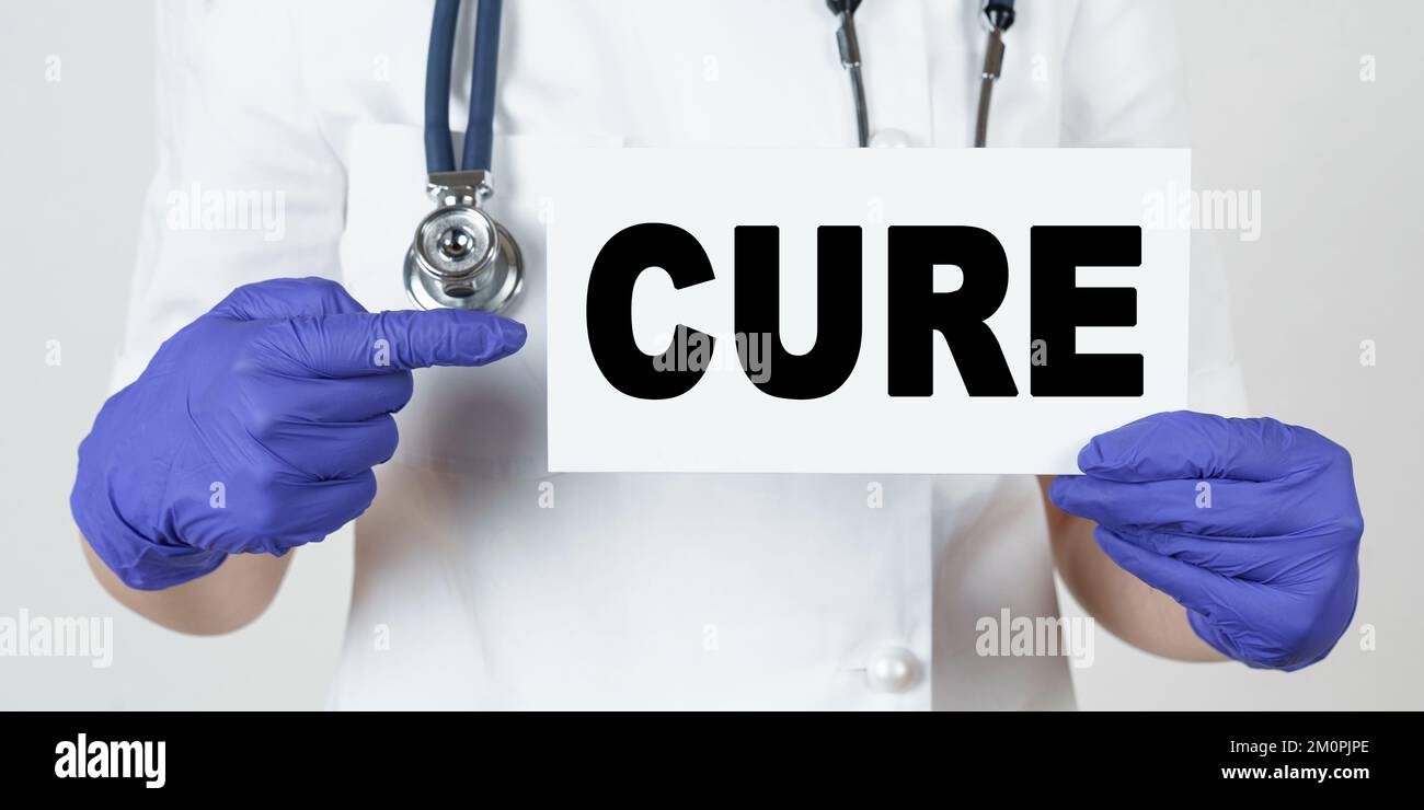 Medicine and health concept. The doctor points his finger at a sign ...