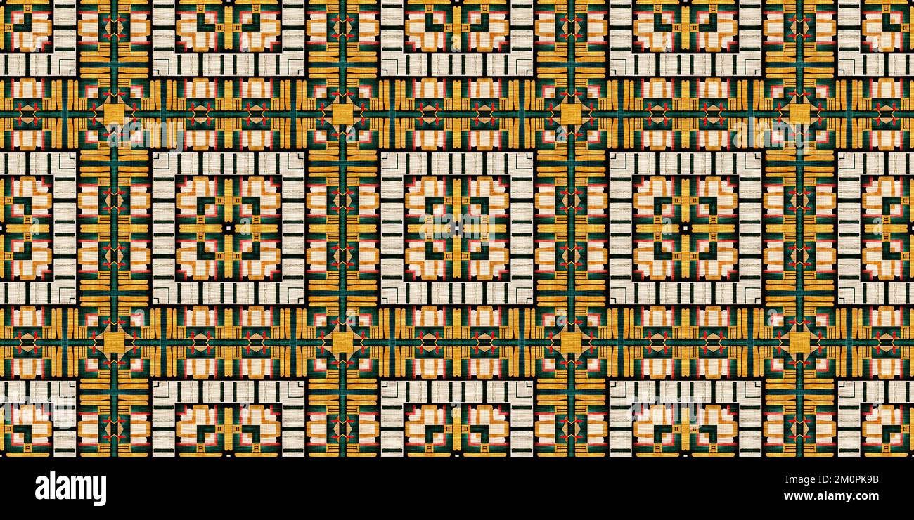 Traditional tile mosaic seamless border pattern print. Fabric effect ...
