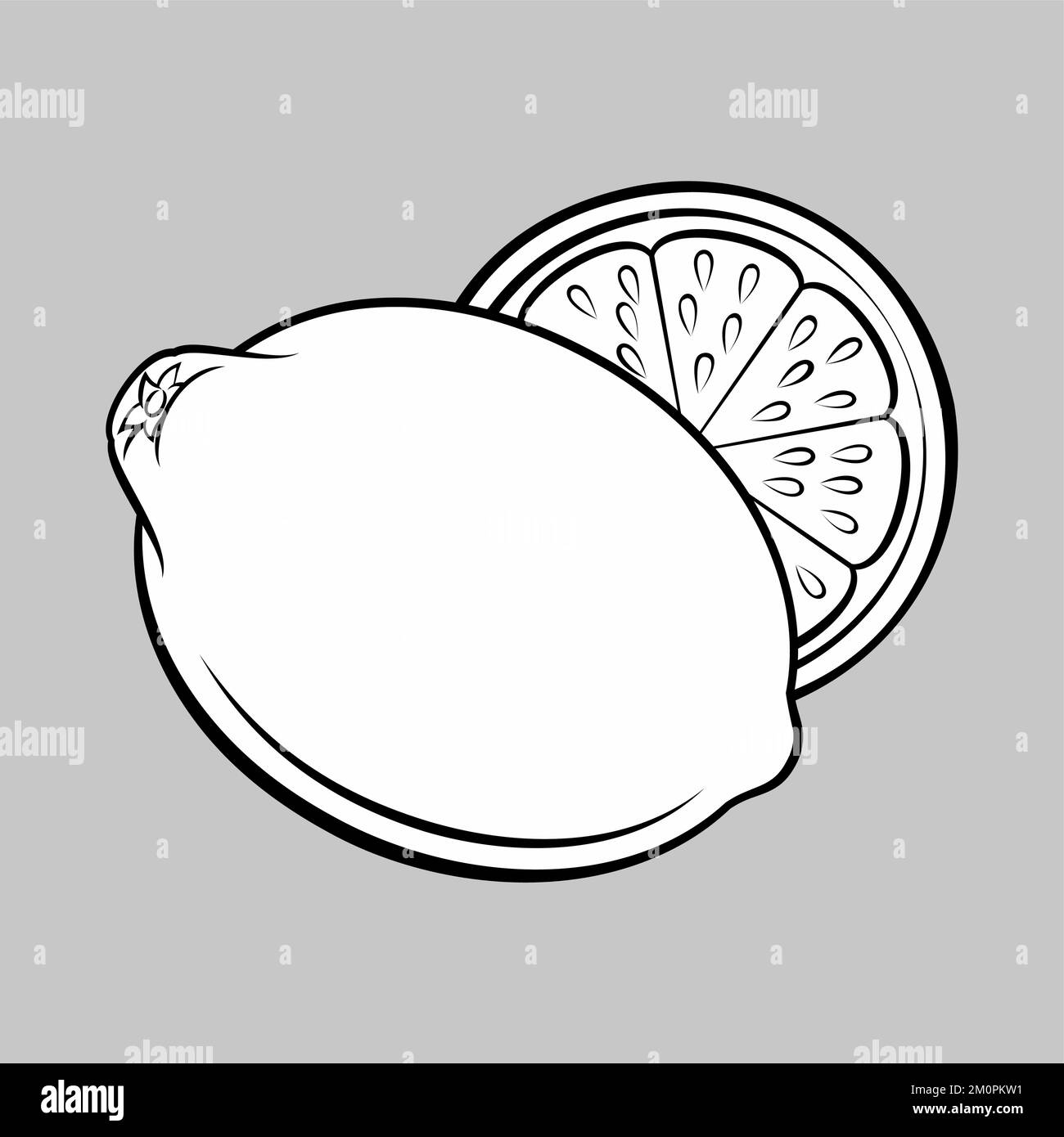 Illustration of Whole and Half Lemon. Monochrome Icon for Food Apps and ...