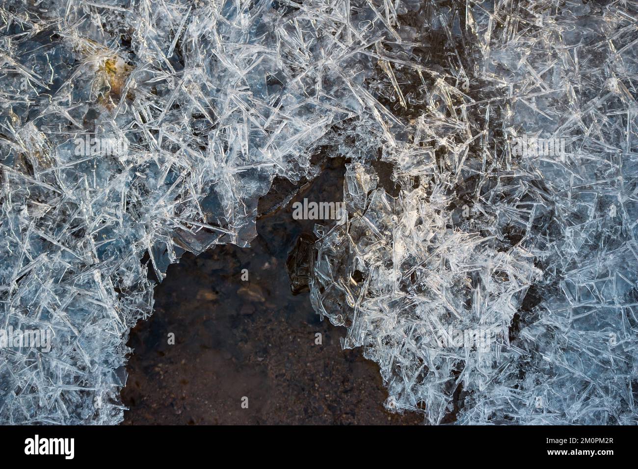 The texture of rapidly formed ice on the surface of the water in a ...