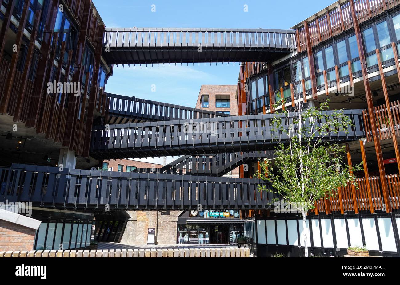 Bridges between buildings of Camden Market Hawley Wharf development in ...