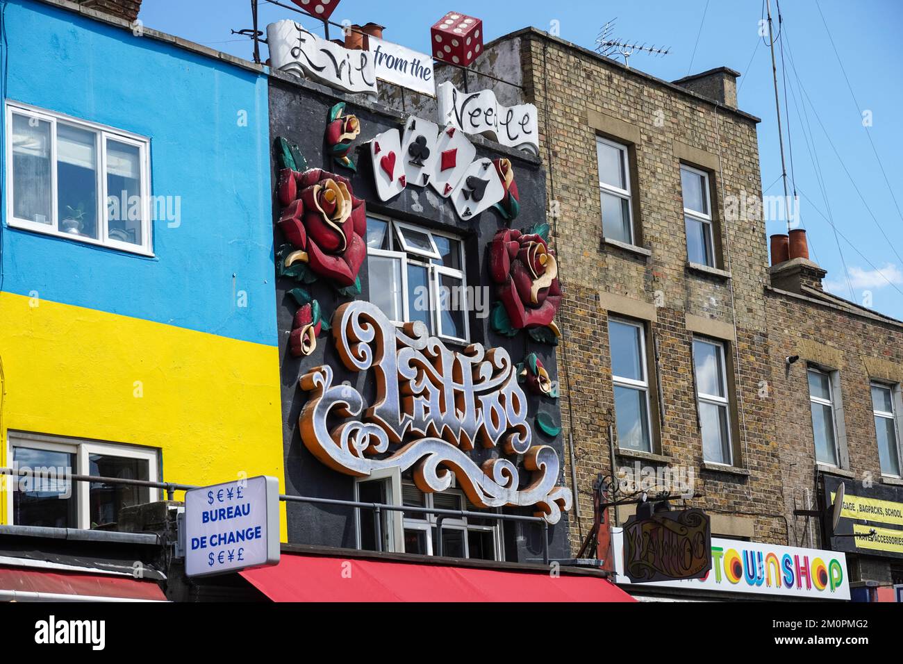 Decorated Tattoo studio facade on Camden High Street, Camden Town ...