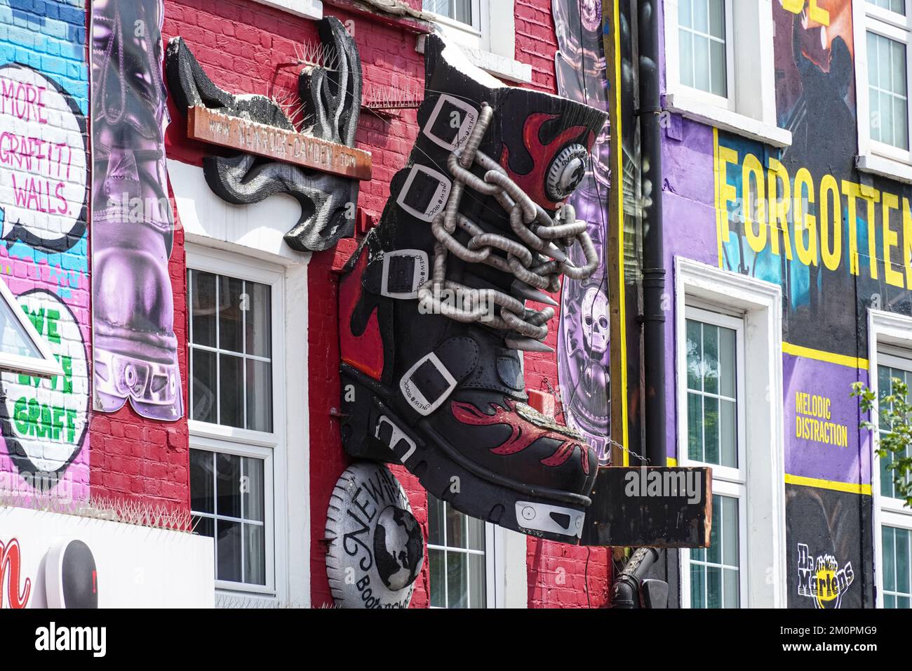 Decorated shops facades on Camden High Street, Camden Town, London ...