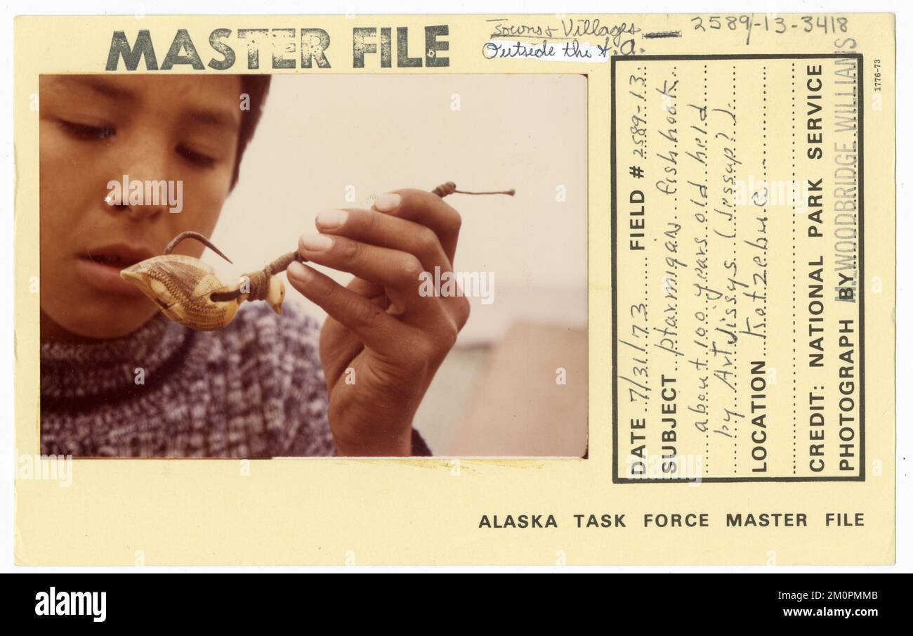 Ptarmigan fishhook about 100 years old held by Art Jissys (Jessup ...