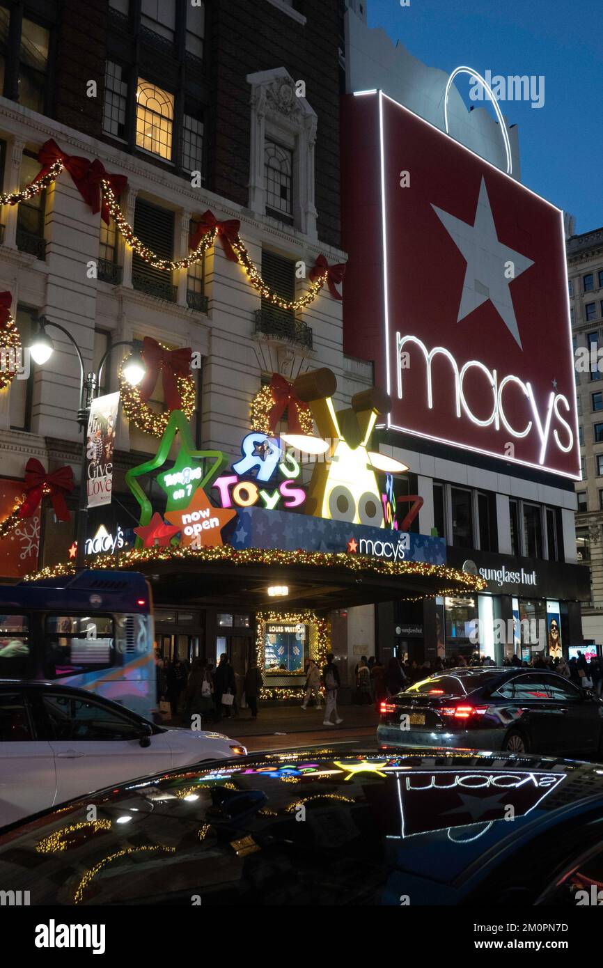 The exterior of Macy's flagship store in Herald Square is decorated for the holidays, New York ...