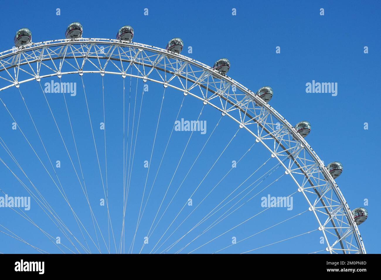 London Eye ferris wheel capsules on clear blue sky, London England ...