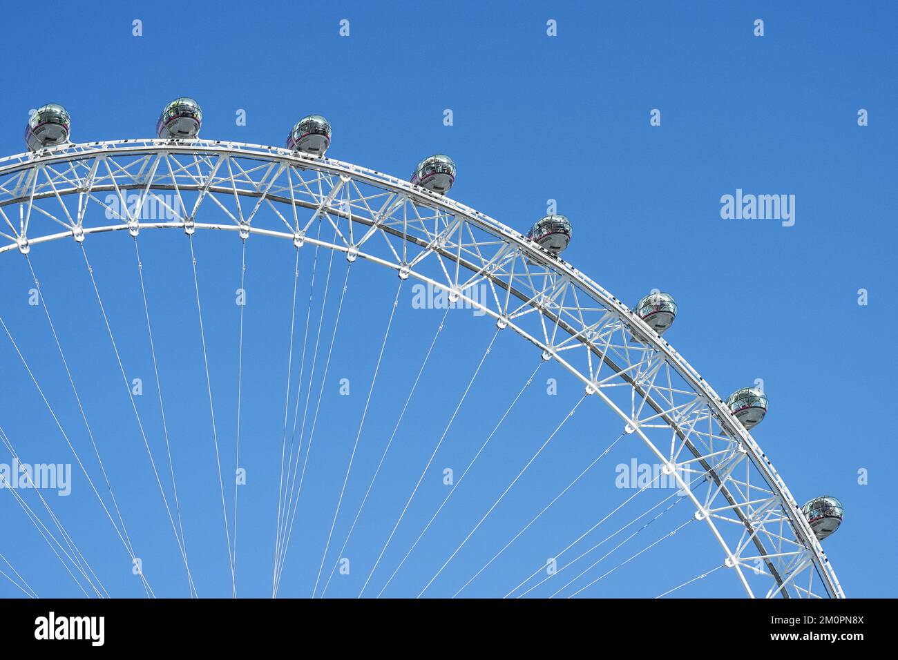 London Eye ferris wheel capsules on clear blue sky, London England ...