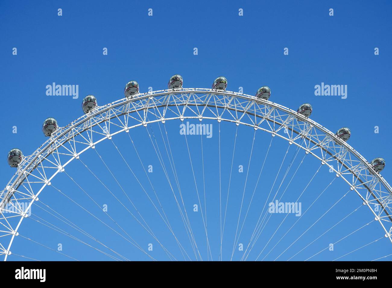 London Eye ferris wheel capsules on clear blue sky, London England ...