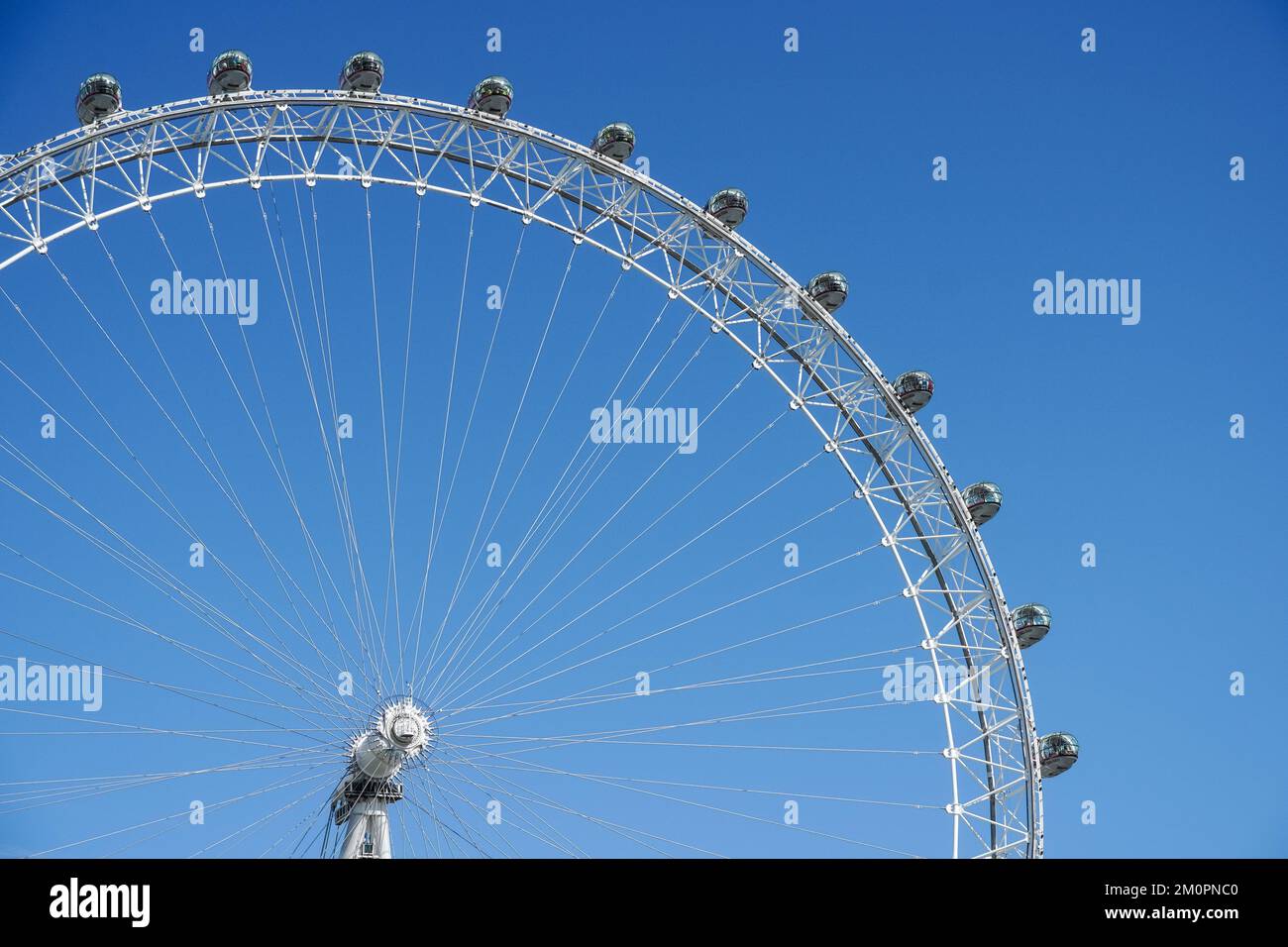 London Eye ferris wheel capsules on clear blue sky, London England ...