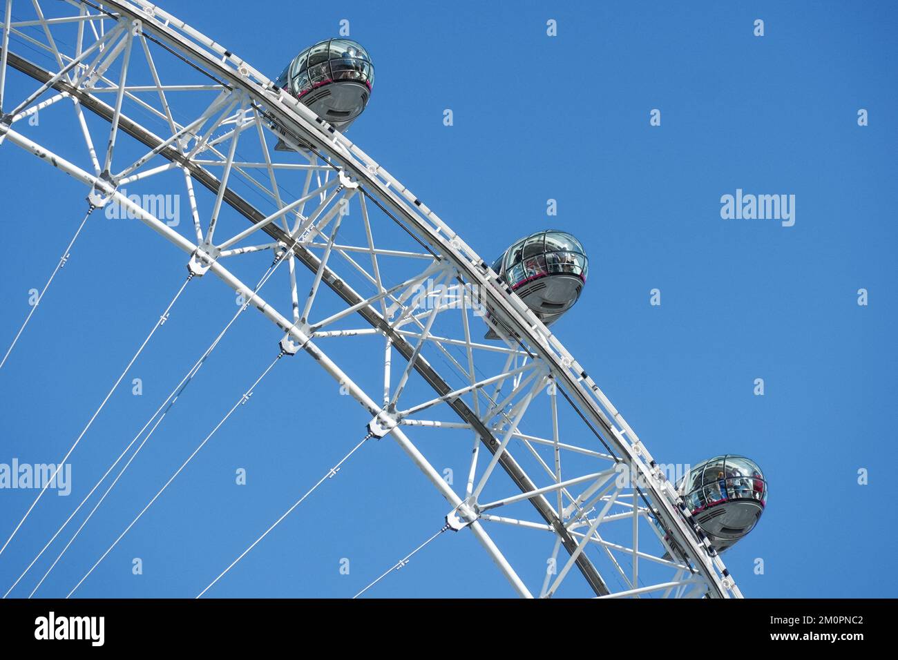 London Eye ferris wheel capsules on clear blue sky, London England ...