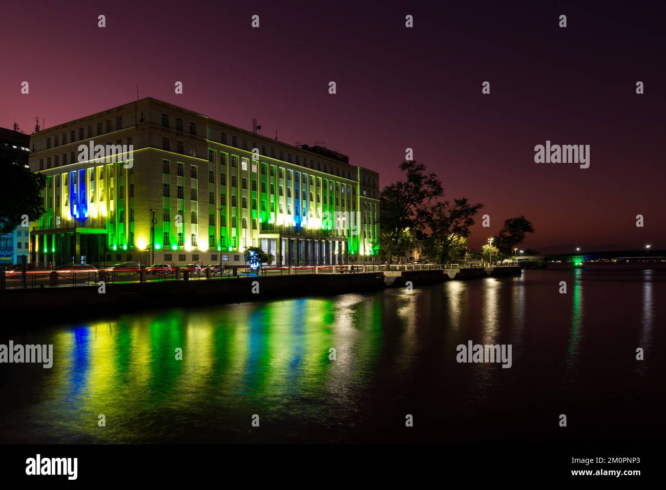 Brazilian Navy Building Illuminated With National Flag Colors at Night ...