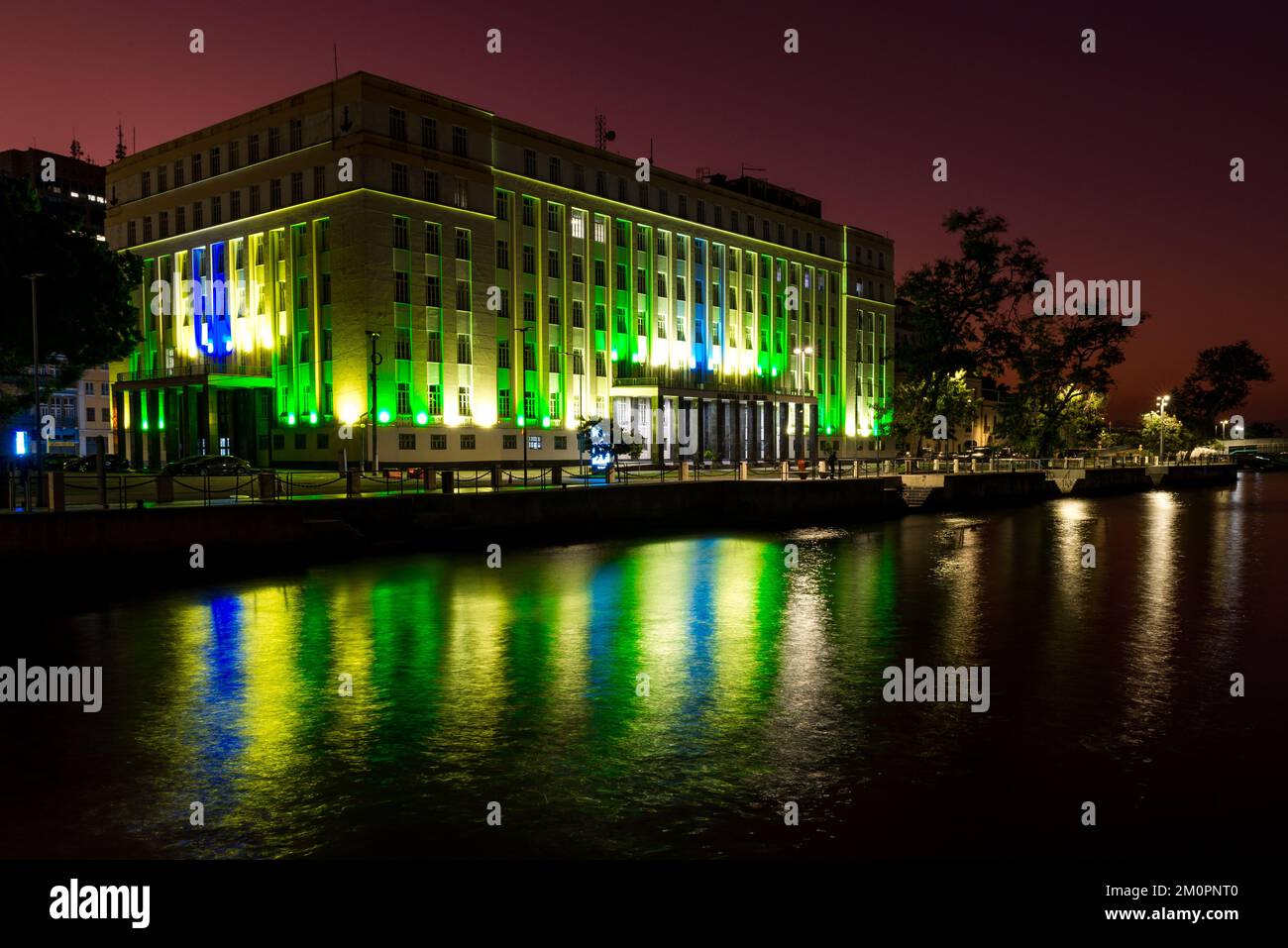 Brazilian Navy Building Illuminated With National Flag Colors at Night ...