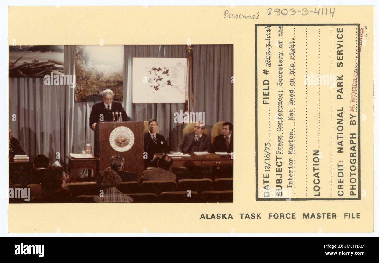 Press conference; Secretary of the Interior Morton. Nat Reed on his ...
