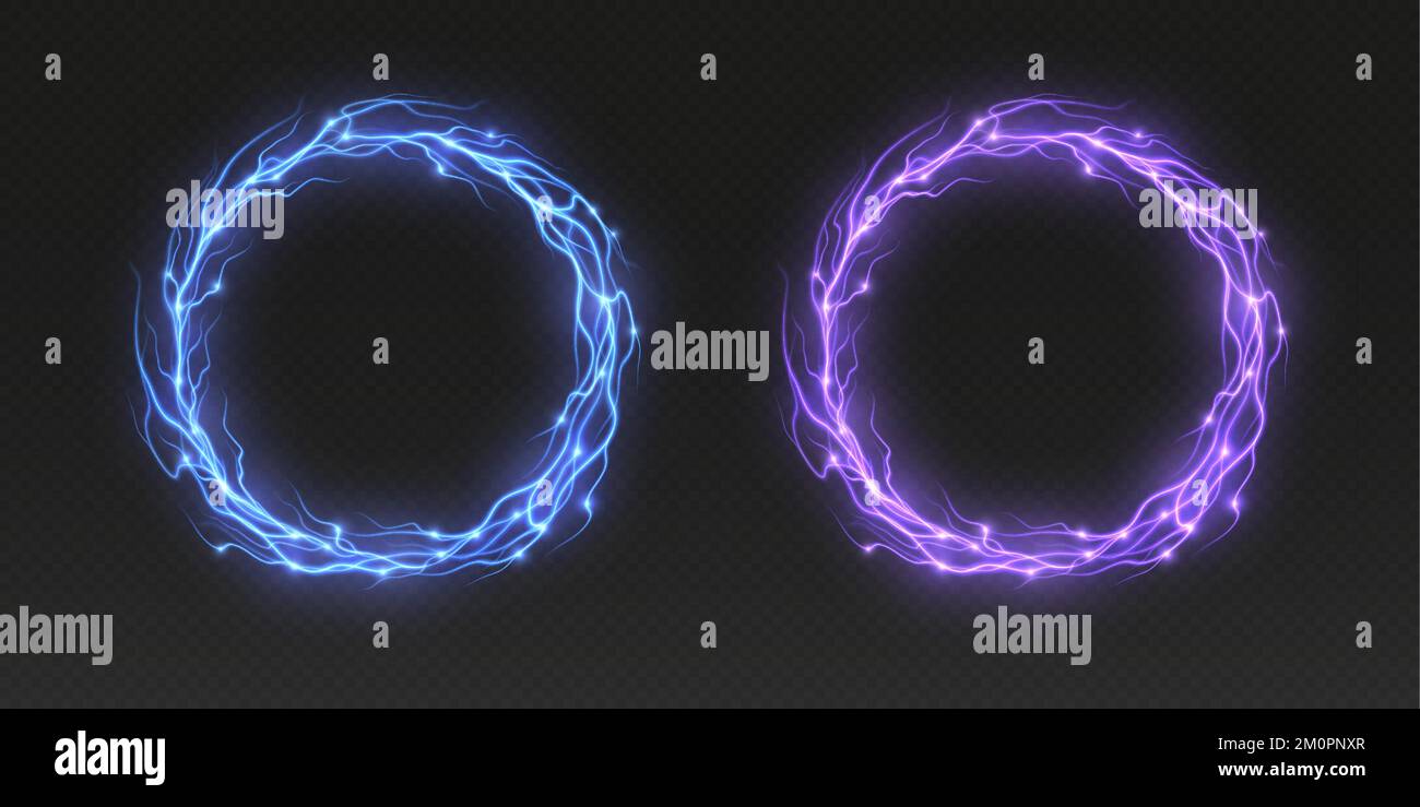 Electric lightning frames, round thunderstorm border, realistic ...
